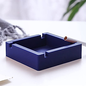2Pcs Cigar Ashtray Silicone Unbreakable Cigarettes Ashtray Big with 4 Dual-use Rest for Outdoors, Patio, Outside, Indoor (Blue)