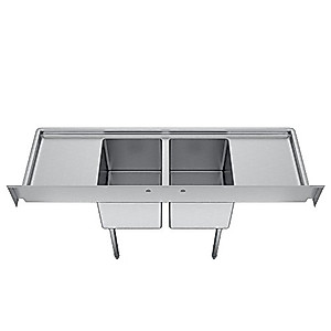 Elkay Dependabilt Stainless Steel 74" x 29-13/16" x 43-3/4" 16 Gauge Two Compartment Sink w/ 18" Left and Right Drainboards and Stainless Steel Legs