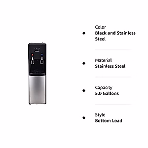 Primo Bottom-Loading Water Dispenser - 2 Temp (Hot-Cold) Water Cooler Water Dispenser for 5 Gallon Bottle w/Child-Resistant Safety Feature, Black and Stainless Steel