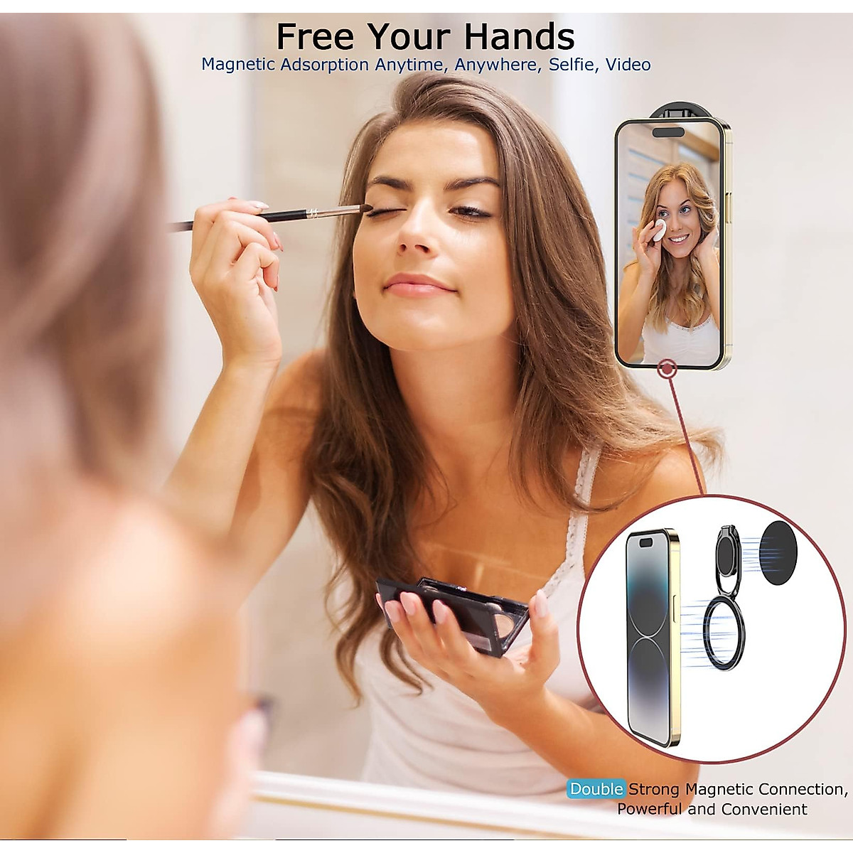 Doflyesky Magnetic Phone Ring Holder with Magsafe, Double Adjustable Gym Finger Ring Grip, Removable Phone Grip, for iPhone, iPad and Smartphones, Compatible with Magnetic Car Mount (Colorful)