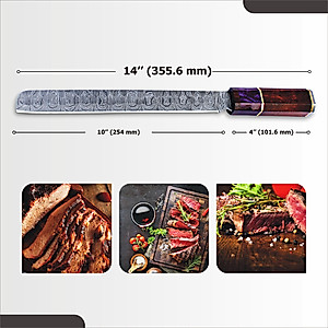 Wootzex 14” Damascus Chef Knife For Men & Women, Handmade Full Tang Brisket Knife With Wooden Handle, Razor Sharp Carving Knife For Meat Cutting, Professional Kitchen Knife For BBQ Veggies & Fruits