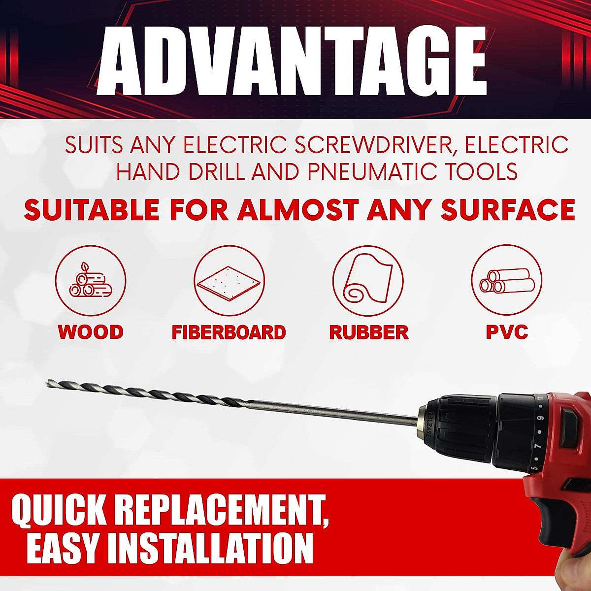 wesleydrill 7 Pcs Extra Long Brad Point Drill Bit Set,12" 300mm Carbon Steel Wood Drill Bits Set,Fit for Bench Hand and Conventional Electric Drill