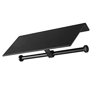 HOOTNEE Towel Holder Storage Shelf Paper Towel Rack Black Wall-Mounted Aluminum Space-Saving Bathroom Utility