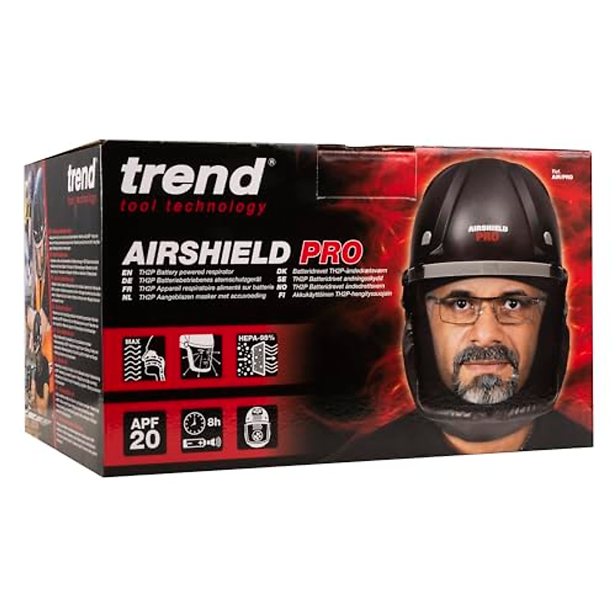 Trend Airshield Pro Full Faceshield, Dust Protector, Battery Powered Air Circulating Mask for Woodworking, AIR/PRO