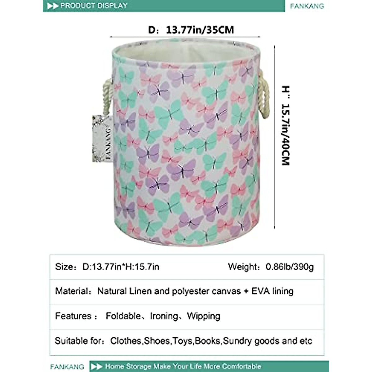 FANKANG Storage Baskets,Collapsible Convenient Nursery Hamper/Laundry Bin/Toy Collection Organizer for Kid's Room(Butterfly)