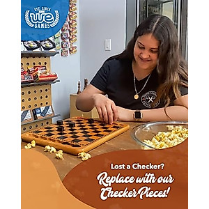 WE Games Checkers Pieces Only, Wooden Checker Board Game Pieces, 24 Red and Black Stackable Pieces, Drawstring Storage Bag, 1.062 Diameter
