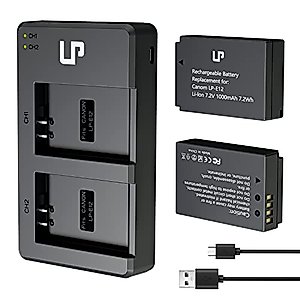 LP-E12 Battery Charger Pack, LP 2-Pack Battery & Dual Slot Charger, Compatible with Canon EOS M200, M100, M50, M50 Mark ii, M10, M2, M, Rebel SL1, 100D, PowerShot SX70 HS, Kiss M, Kiss X7 & More