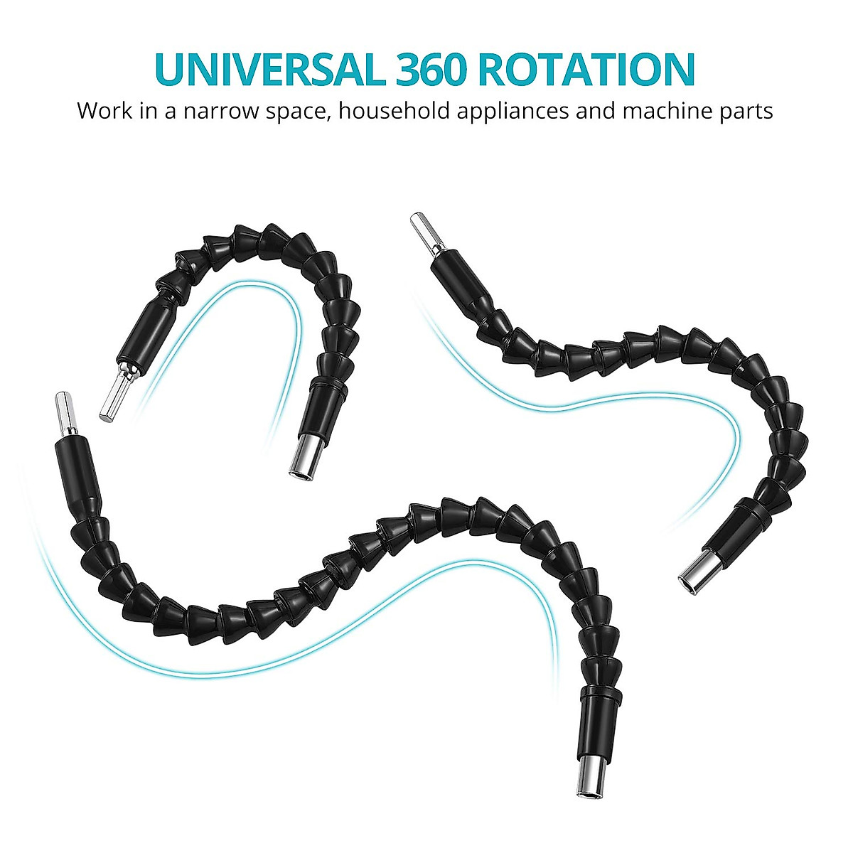 3 Pcs Flexible Drill Bit Extension, Universal Soft Shaft, Magnetic Hex Screwdriver Extension for Hand Drill Multi, Adaptor Size Hexagon 1/4", Black