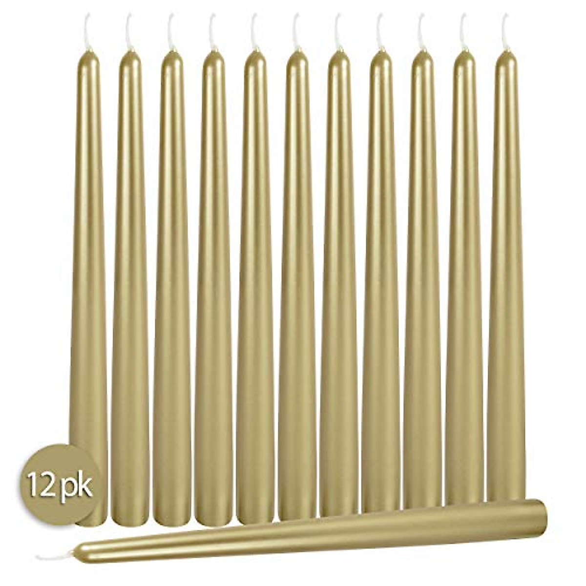 Hyoola Tall Metallic Cream Gold Taper Candles - 10 Inch - Dripless - 12 Pack - 8 Hour Burn Time