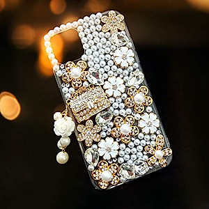 Guppy for iPhone 11 Case Women Luxury 3D Bling Shiny Rhinestone Diamond Crystal Pearl Handmade Pendant Iron Tower Pumpkin Car Flowers Soft Protective Anti-Fall Case for iPhone 11