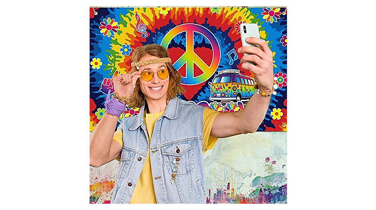 Hippie Party Decorations - 60's Groovy Backdrop for Retro Parties