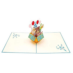 iGifts And Cards Happy 21st Blue Birthday Party Box 3D Pop Up Greeting Card - Awesome Twenty-one, Cute, Congrats, Unique, Celebration, Feliz Cumpleaños, Balloons, Gift, Presents