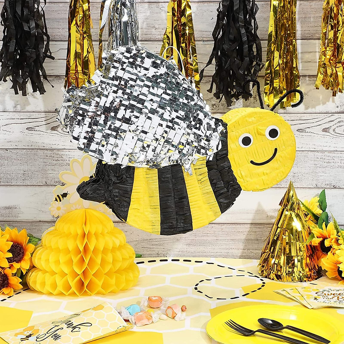 BLUE PANDA - Bumble Bee Pinata for Baby Shower, Birthday Decorations, Gender Reveal Party Supplies (Small, 15.5 x 13 x 3 in)
