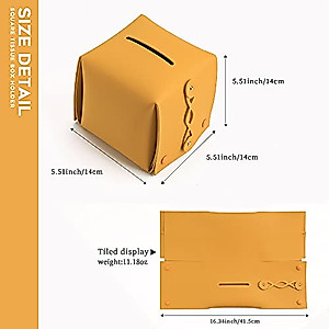 Kevancho Leather Tissue Box Cover Square, Tissue Box Holder Dispenser for Car, Home, Bathroom, Bedroom, Office, Night Stands, Desks and Tables (Yellow, Square)