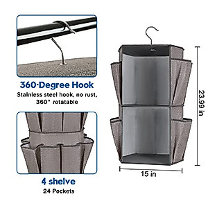 Libeder 2-Tier Rotating Closet Organizer, Hanging Closet Organizers and Storage with 12 Pockets, Closet Hanging Shelf Organizer, Shoe Organizer for Closet Small Space, Grey