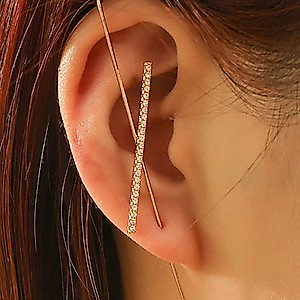 Ear Crawler Earrings for Women Ear Cuff Earrings Helix Hook Earrings Ear Wrap Earrings Snowflake Rhinestone Lightning Bolt Pierced Earrings Trendy Jewelry for Women 2024