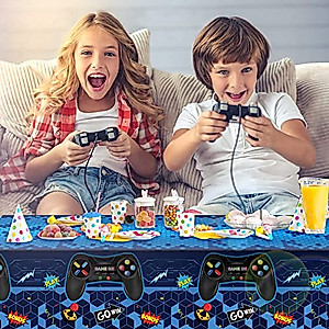 3 Pcs Video Game Table Cover Video Game Birthday Decoration Game Theme Plastic Table Cloth Party Supplies for Boys Girls Kids Player Geek Party Decorations, 54 x 108 Inch (Blue, Classic Style)