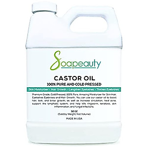Soapeauty Cold Pressed Castor Oil | Hexane Free 100% Pure Natural Castor Oil Promotes Healthy Skin & Hair | Thickens Eyebrows & Lengthens Eyelashes | 32 fl oz