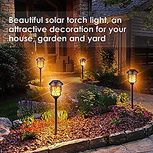 TomCare Solar Lights Metal Flickering Flame Solar Torches Lights Waterproof Outdoor Heavy Duty Lighting Solar Pathway Lights Landscape Lighting Dusk to Dawn Auto On/Off for Garden Patio Yard, 4 Pack