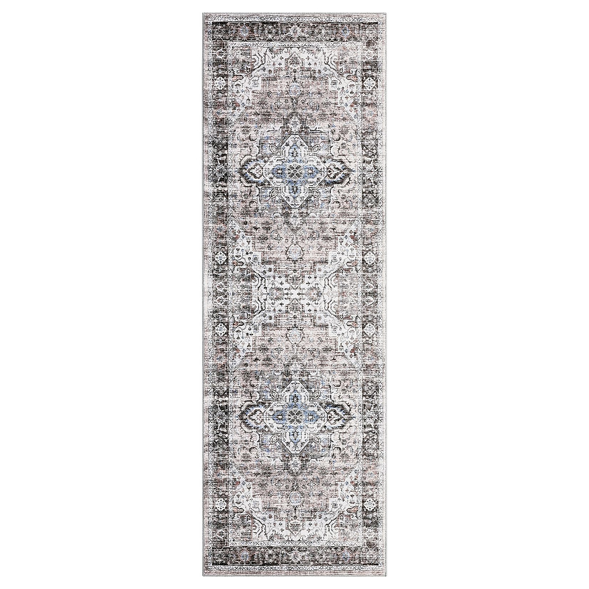 2x6 Runner Rug, Brown Vintage Distressed Washable Rug Runner for Hallway Laundry Room, Ultra-Thin Soft Non-Slip Kitchen Runner Rug for Entryway Bedroom (Brown, 2'x6')