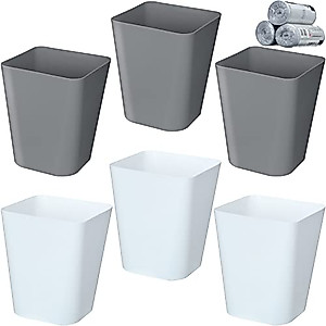 Eccliy 6 Pack Plastic Trash Can with 3 Rolls of Trash Bags Small Wastebasket Trash Can Garbage Container Bin, Trash Bin for Bathroom, Bedroom, Home Office, Living Room, Kitchen (Gray, White, Medium)