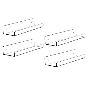 Zerodeko 4PCS Clear Acrylic Shelves for Wall Storage, Acrylic Floating Shelves Wall Mounted, Kids Bookshelf, Display Ledge Wall Shelves for Bedroom, Living Room, Bathroom, Kitchen
