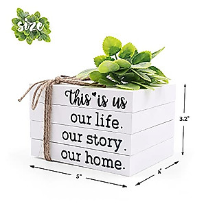 This Is Us Decorative White Books Set Our Life Our Story Our Home Book Stack with Twine Greenery Farmhouse Wooden Books This Is Us Tiered Tray Decor Rustic Home Decorations Coffee Table Books