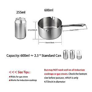 IMEEA Milk Butter Warmer Mini Butter Melting Pot Coffee Maker with Dual Pour Spout 18/10 Tri-Ply Stainless Steel (20oz/600ml)