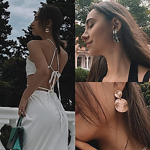 Women's Clip-On Earrings Round Dis Hammered Lightweight Statement Clip Earrings Non-Pierced Silver Clip On Dangle Earrings