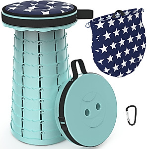 ALEVMOOM Portable Telescoping Stool Collapsible Stool with Cushion & Bag, Retractable Folding Stool for Adults Foldable Seat Sturdy Capacity 440 lbs for Camping Fishing Hiking BBQ