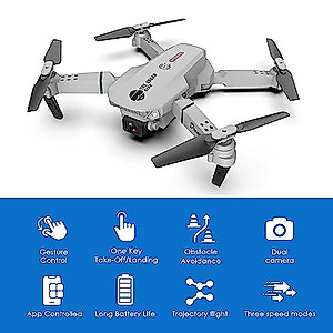 TheUrbanGeek E88 Drone with Dual Camera - Foldable FPV Live Video RC Quadcopter with Altitude Hold, One Key Return, 360 Degree Flip, Intelligent Control - Remote & App Control - Gray