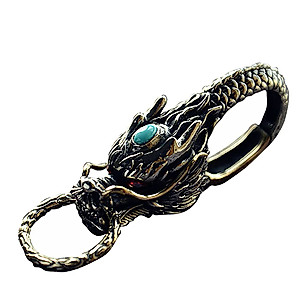VALICLUD Dragon Head Keychain Vintage Feng Shui Chinese Dragon Bead Key Ring Good Luck Key Holder Car Purse Bag Charm Pendent for Safely Wealth Porsperity Success
