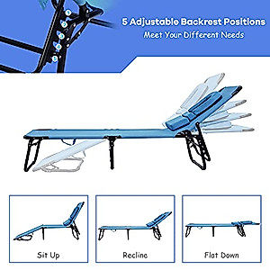 GYMAX Beach Lounge Chair, Sunbathing Chair Patio Lounge Chair Folding Adjustable Recliner with Hole for Face