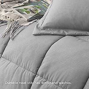 Bedsure Twin Comforter Set - Grey Basket Weave Down Alternative Comforter Set Twin/Twin XL Size, Lightweight All Season Bedding Set with 1 Pillow Sham