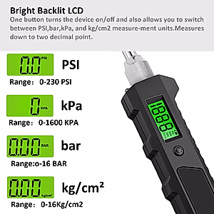 Number-one Digital Tire Pressure Gauge 230 PSI Auto Shut Off LCD Backlight Digital Display RV Heavy Duty Dual Head Rotatable Pressure Measuring Valve with LED Flashlight for RV Car Truck Motorcycle