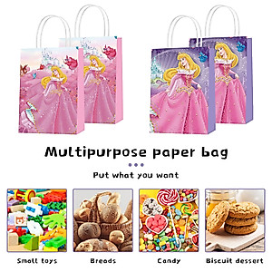16 Pcs Sleeping Beauty Party Paper Gift Bags, 2 Styles Party Favor Bags with Handles for Princess Aurora Party Decorations, Goody Bags Candy Gift Bags for Boys Girls Kids