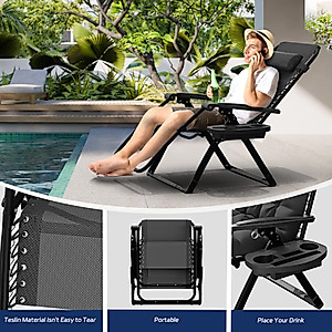 Elevens Oversized Zero Gravity Chair, 28in Reclining Patio Lounge Chair with Removable Cushion & Tray, Adjustable Headrest, Support 450 lbs, Black
