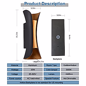 Rosysky 30W Outdoor Wall Light - Modern Waterproof Fixture for Porch