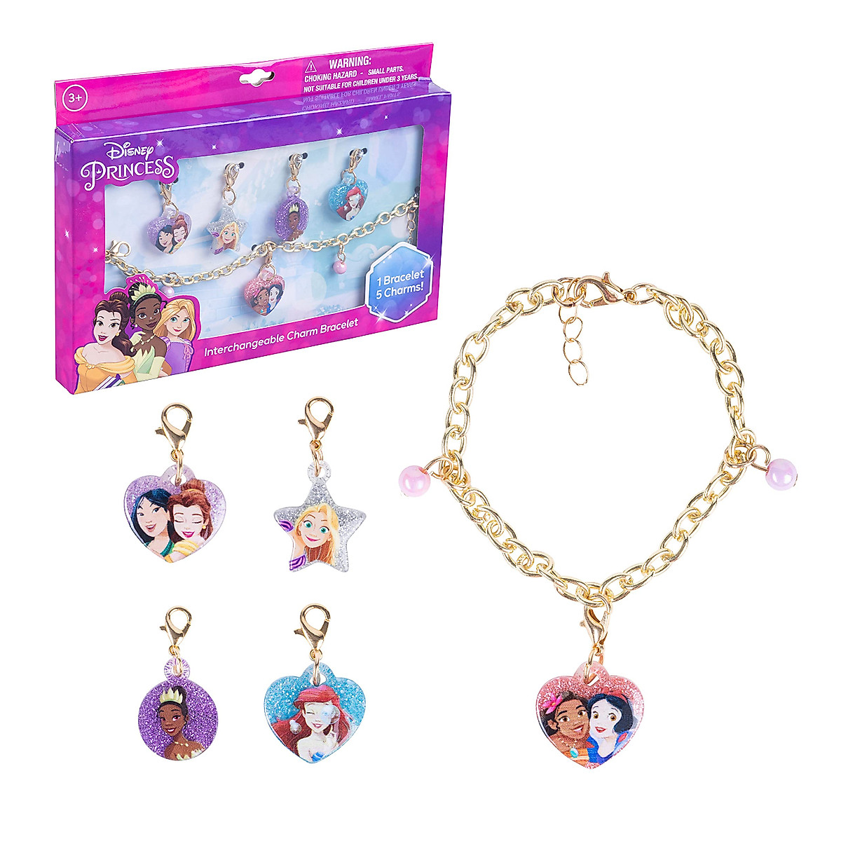 LUV HER Disney Princess Add A Charm Box Set with 1 charm bracelet & 5 interchangeable charms - Ages 3+