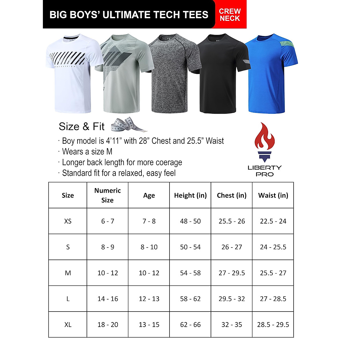5 Pack Boys Athletic Shirts, Youth Activewear Dry Fit Tshirts for Kids, Short Sleeve Tees, Bulk Athletic Performance Clothing (Set 3, Medium)