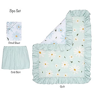 Lambs & Ivy Sweet Daisy Blue/White 3-Piece Floral Baby Crib Bedding Set