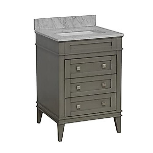 Eleanor 24-inch Bathroom Vanity (Carrara/Weathered Gray): Includes Weathered Gray Cabinet with Authentic Italian Carrara Marble Countertop and White Ceramic Sink