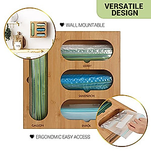 ingenii Ziplock Bag Organizer, Bamboo Organizer, Plastic Bag Organizer for Kitchen, Compatible with Gallon, Quart, Sandwich and Snack Variety Size Bag