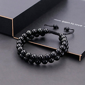 GENASTO Black Obsidian Stone Beads Bracelet Natural Tiger Eye Lava Rock Stone Prayer Mala Beads Adjustable Oil Diffuser Bracelet for Men Women