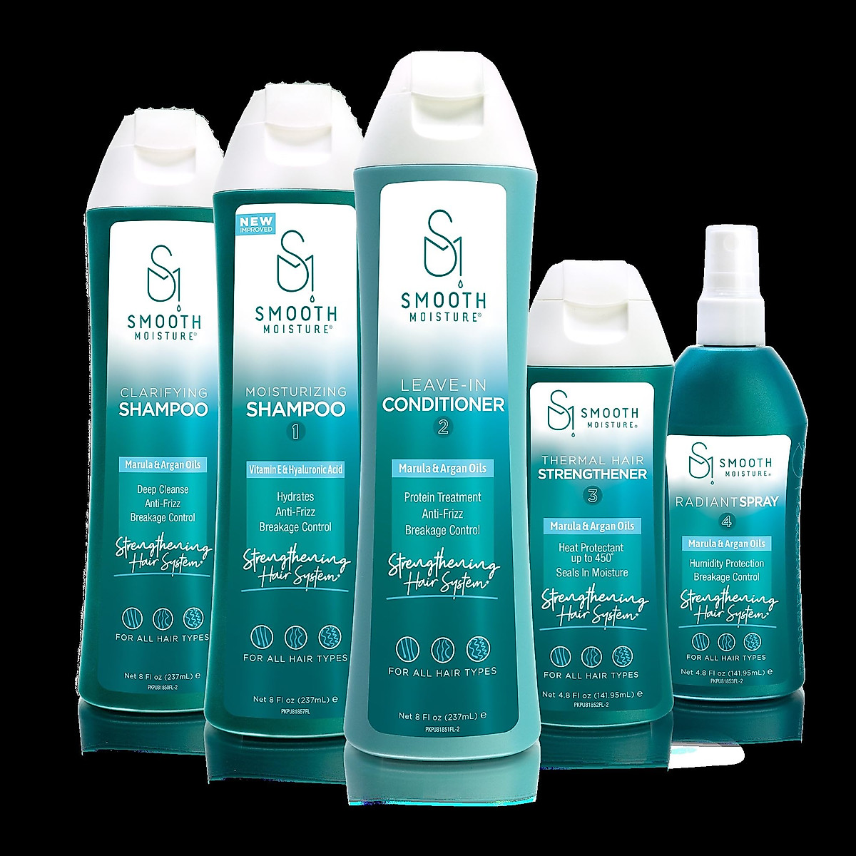 SMOOTHMOISTURE 4 Product Bundle - Shampoo, Conditioner, Serum and Finishing Spray. The 4 Easy Steps for Smooth, Silky, Shiny Hair.