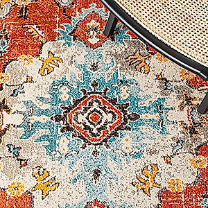 Safavieh Madison Collection 3' x 5' OrangeLight Blue MAD484P Boho Chic Medallion Distressed Non-Shedding Living Room Bedroom Entryway Accent Rug