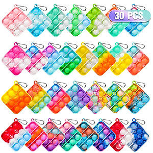 Pop Fidget Toys Its Party Favors for Kids 4-8, 30 PCS Easter Basket Stuffers Mini Pop Keychain It Fidget Toy Bulk Toddler Toys Fidgets Pack Sensory Toys Stress Toys Classroom Prizes for Boy Girl Adult
