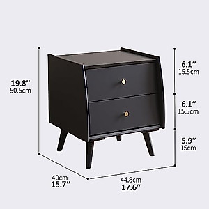Solid Wood Nightstand Modern Bedside Table Rubber Wood End Table Scandinavian Side Table 2 Drawer Bedside Cabinet for Bedroom Living Room