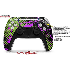 WraptorSkinz Skin Wrap compatible with Sony PS5 DualSense Controller Halftone Splatter Hot Pink Green (CONTROLLER NOT INCLUDED)