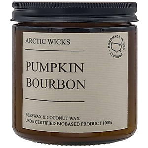 Pumpkin Bourbon Coconut & Beeswax Non-Toxic Candle | Arctic Wicks 16oz Fall Scented Candle | Clean-Burning, Soy-Free | Autumn Spice with Cinnamon, Maple, and Brown Sugar | USDA Biobased Certified